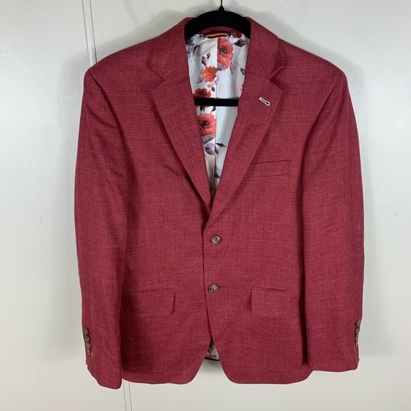 Suits & Blazers | Mens Red Wool Silk Linen Blend 2button Floral Lined Blazer Jacket 38 Chest ...